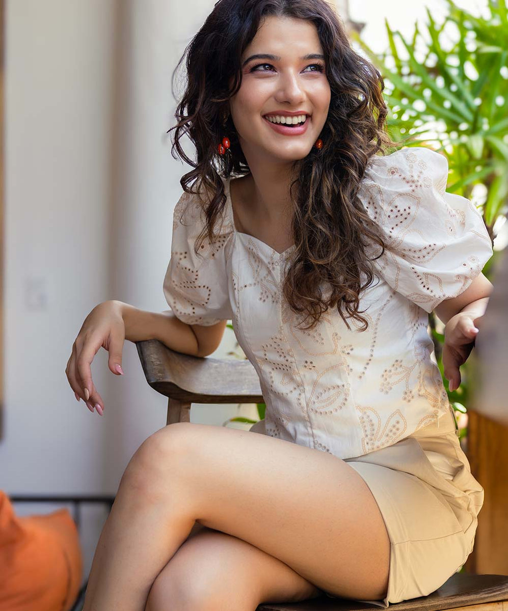 Puff Sleeve Front Open Cutlon Top – Zigzag