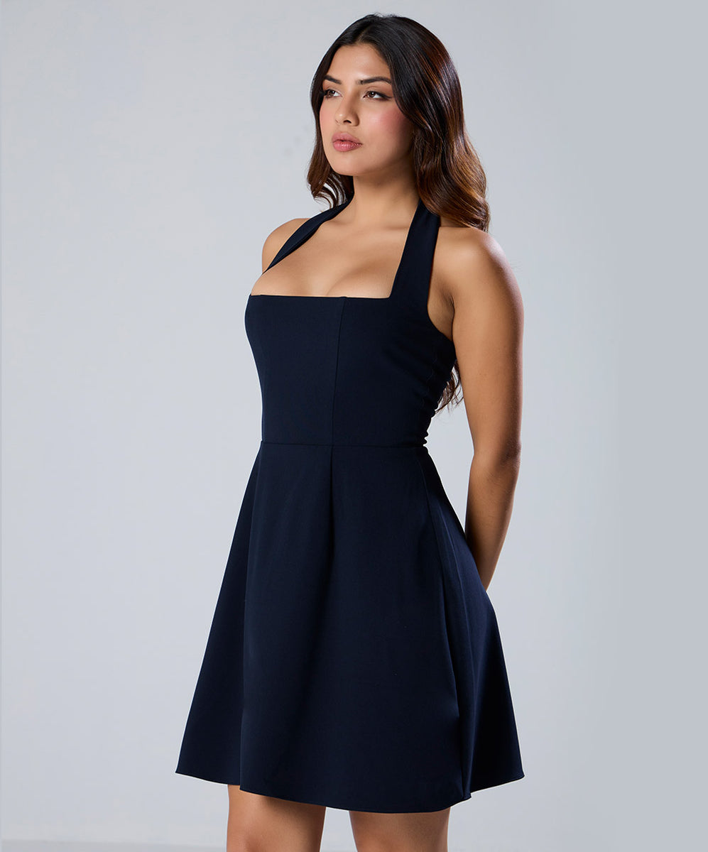 Halter Neck Mini Formal Blue Dress – Zigzag