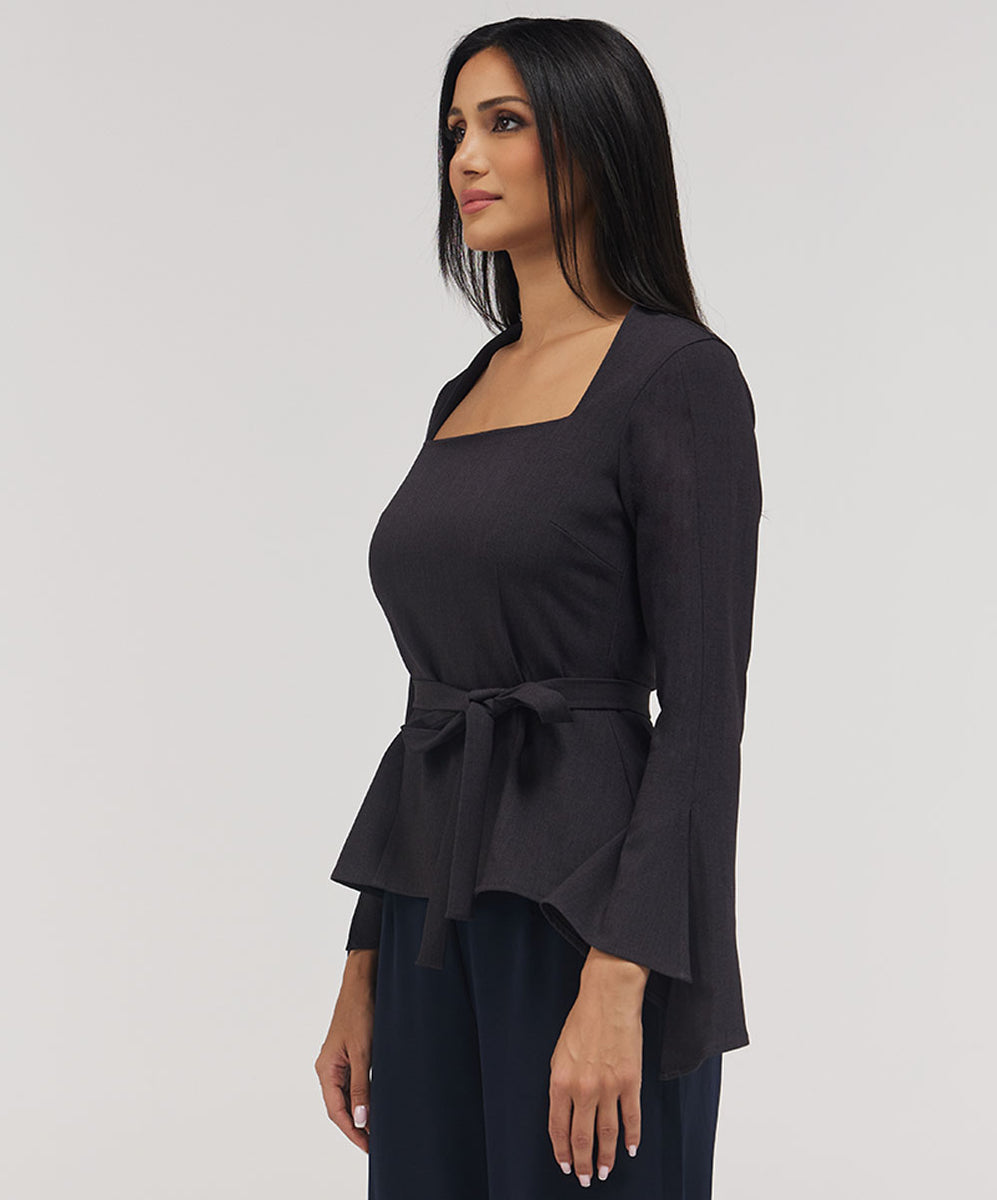 Split Sleeve Square Neck Top -Grey – Zigzag