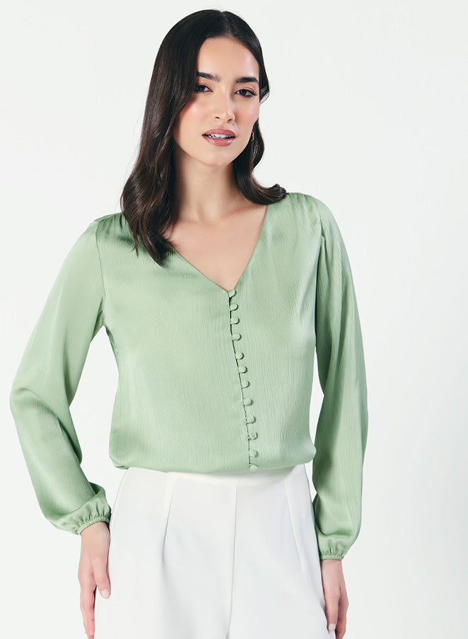 Deep VNeck Long Sleeve Green Top – Zigzag