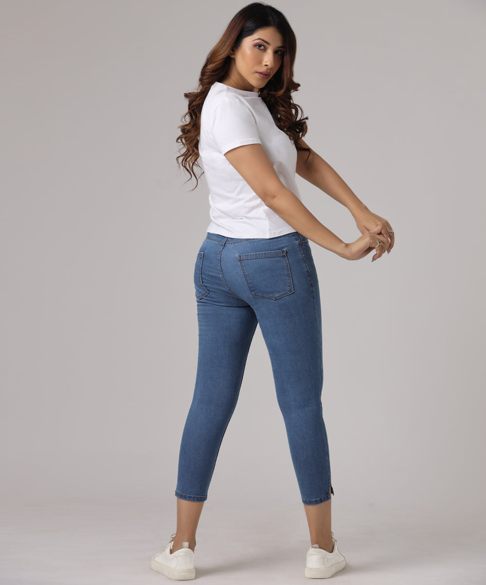 Mid Waist Calf Length Slit Jean – Zigzag