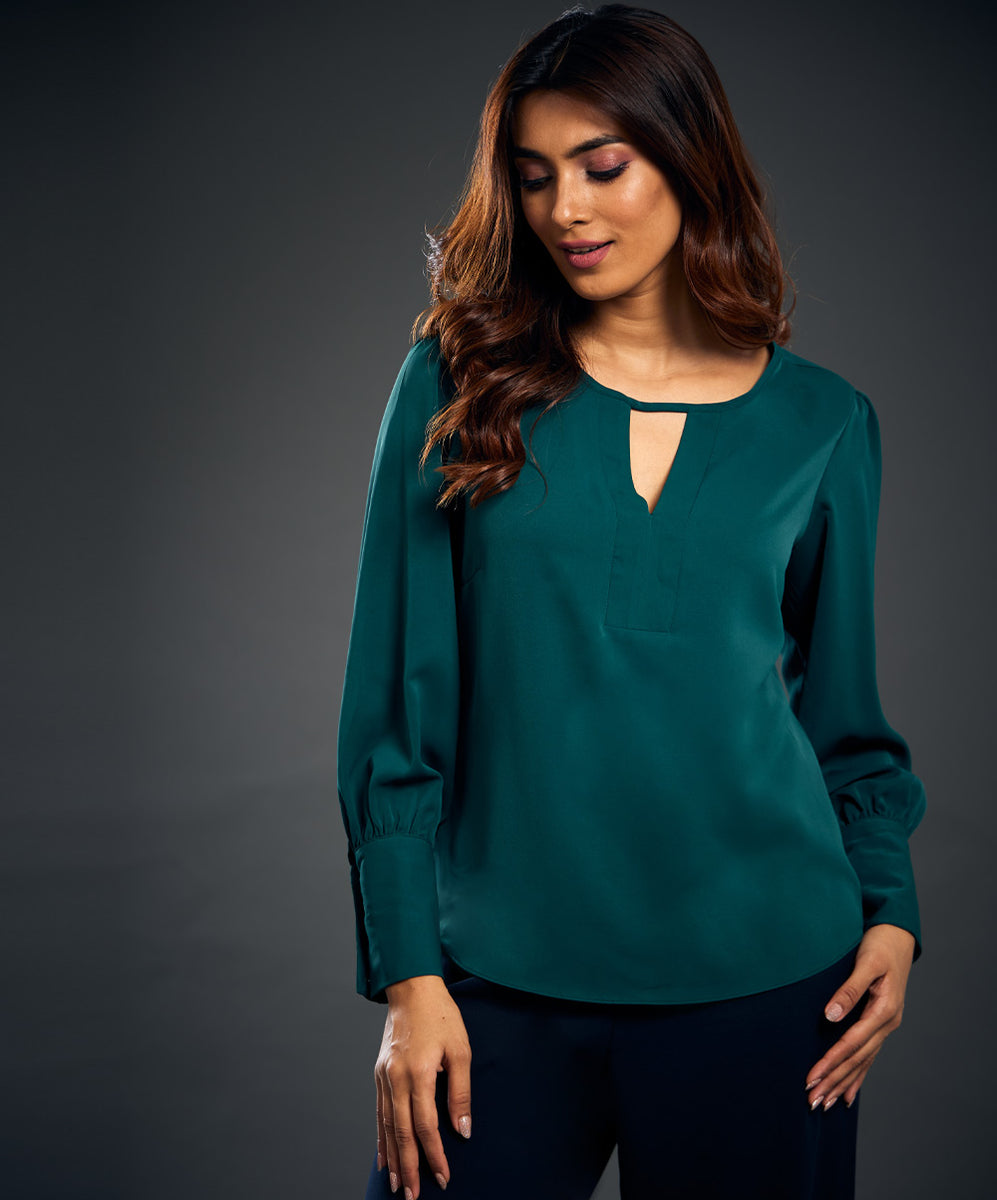 Front Detailed And Long Sleeve Chiffon Top – Zigzag