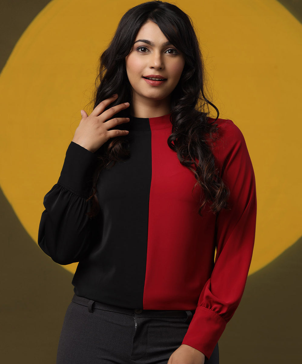 Solid Two Tone Black Red Top – Zigzag