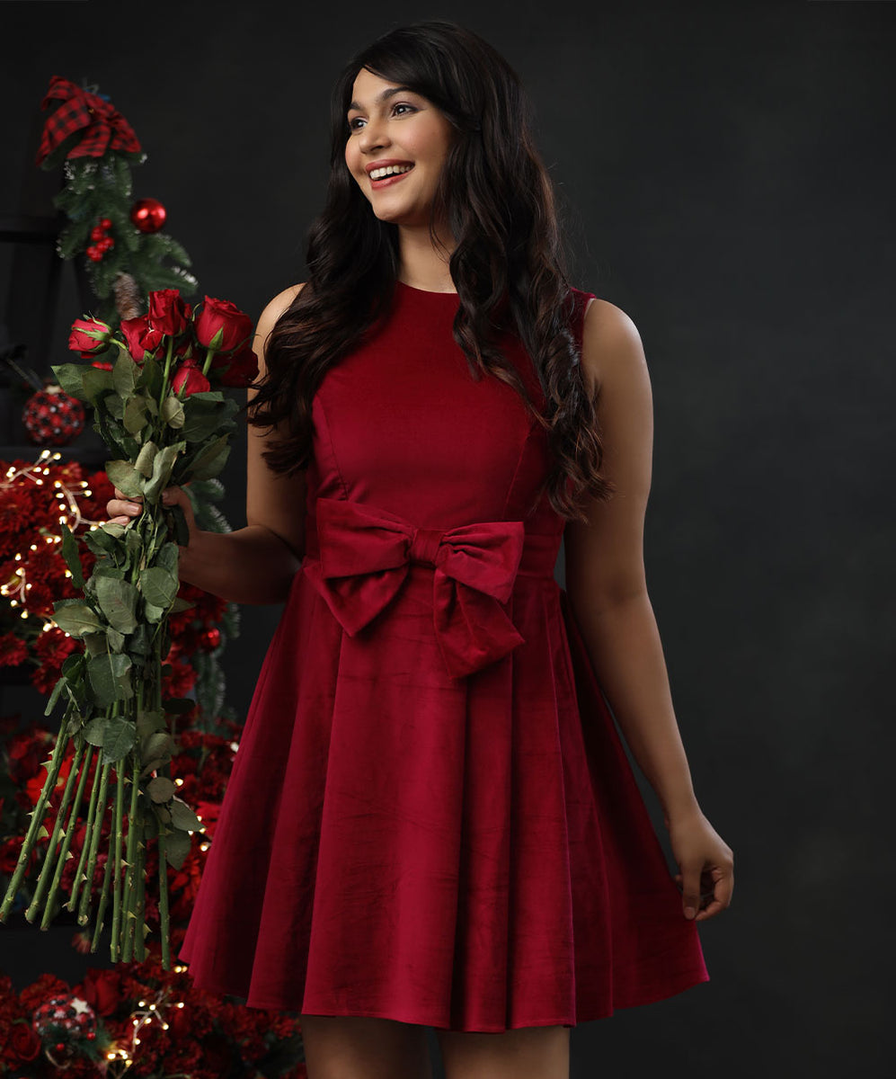 Front Bow Mini Christmas Dress – Zigzag