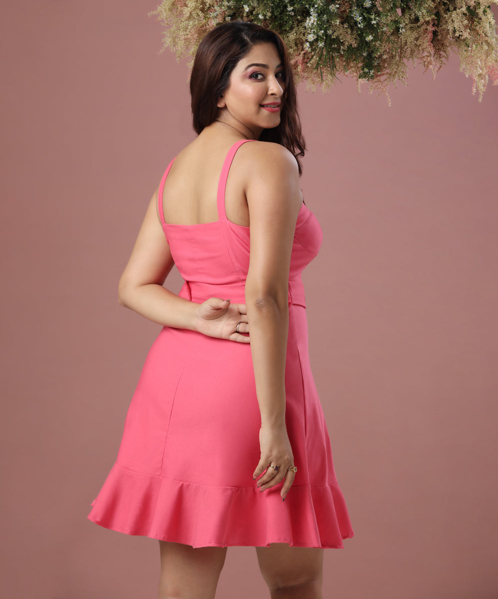 Bustier Frilled Pink Dress – Zigzag