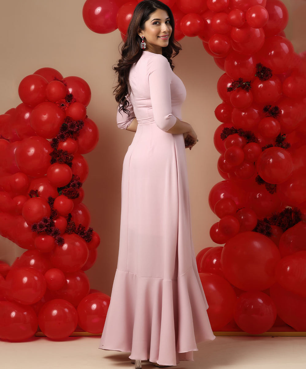 Frilled Side High Low Pink Maxi – Zigzag