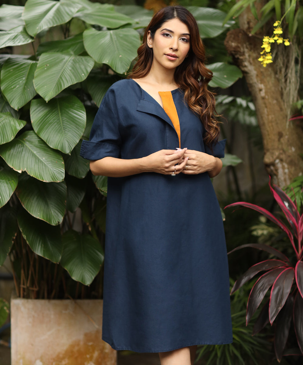 Flap Detailed Linen Shift Dress – Zigzag