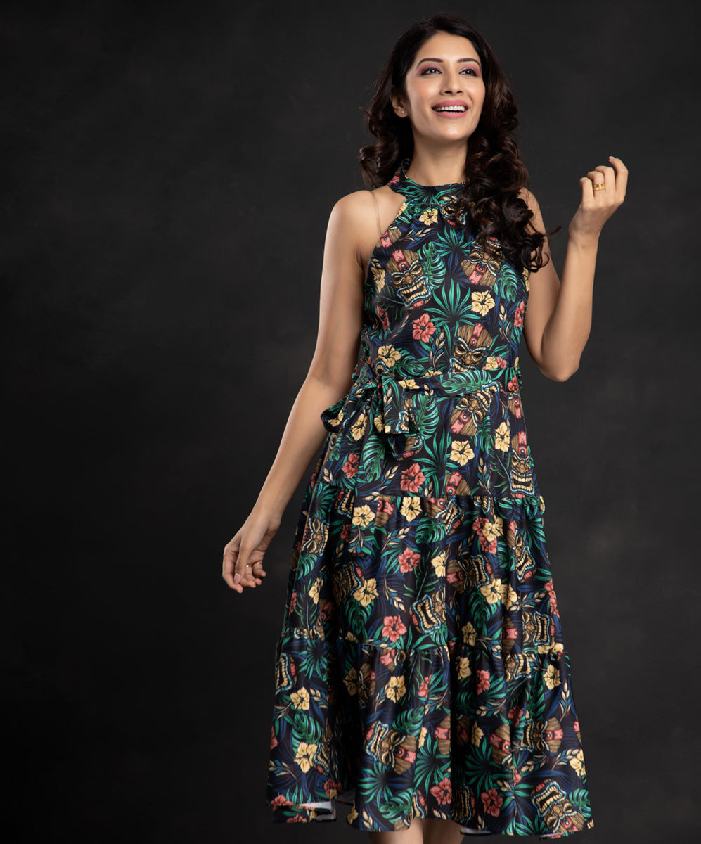 Spring Halter Bohemian Midi Dress – Zigzag