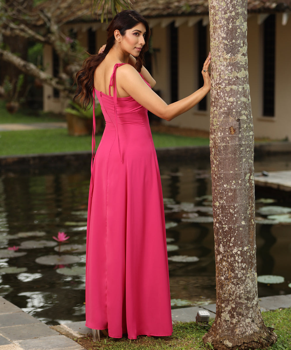 Spaghetti Strap Empire Waist Pink Maxi – Zigzag