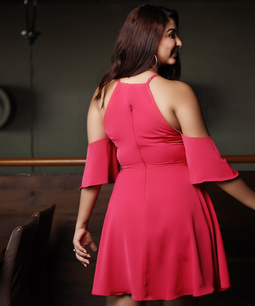 Party Cocktail Cold Shoulder Pink Dress – Zigzag